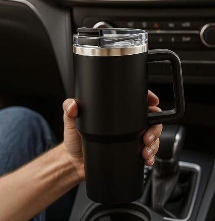 1200ml Stainless Steel Tumbler with Handle & Steel Straw – Kharrido